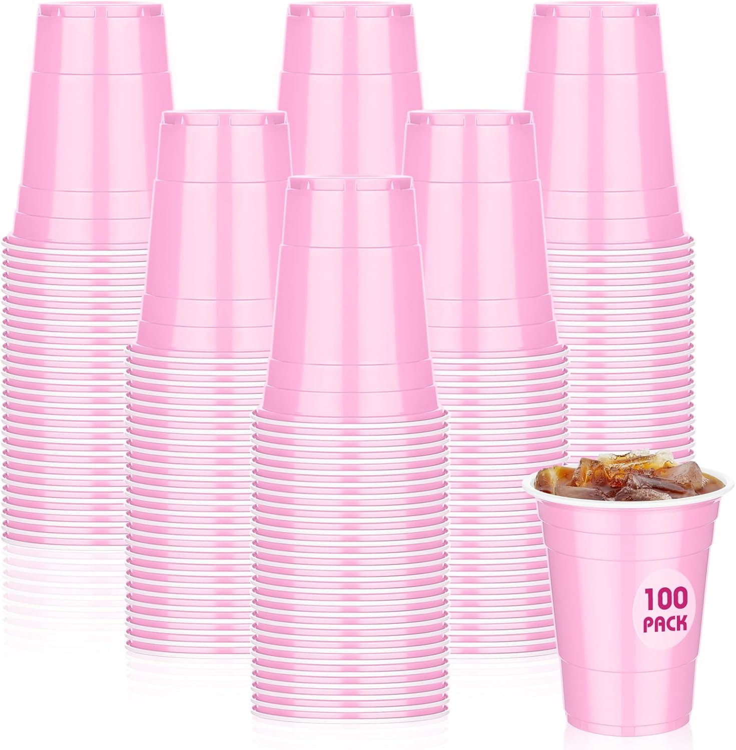 100 Pack 16 oz Pink Plastic Cups, Disposable Plastic Party Cups, Heavy ...