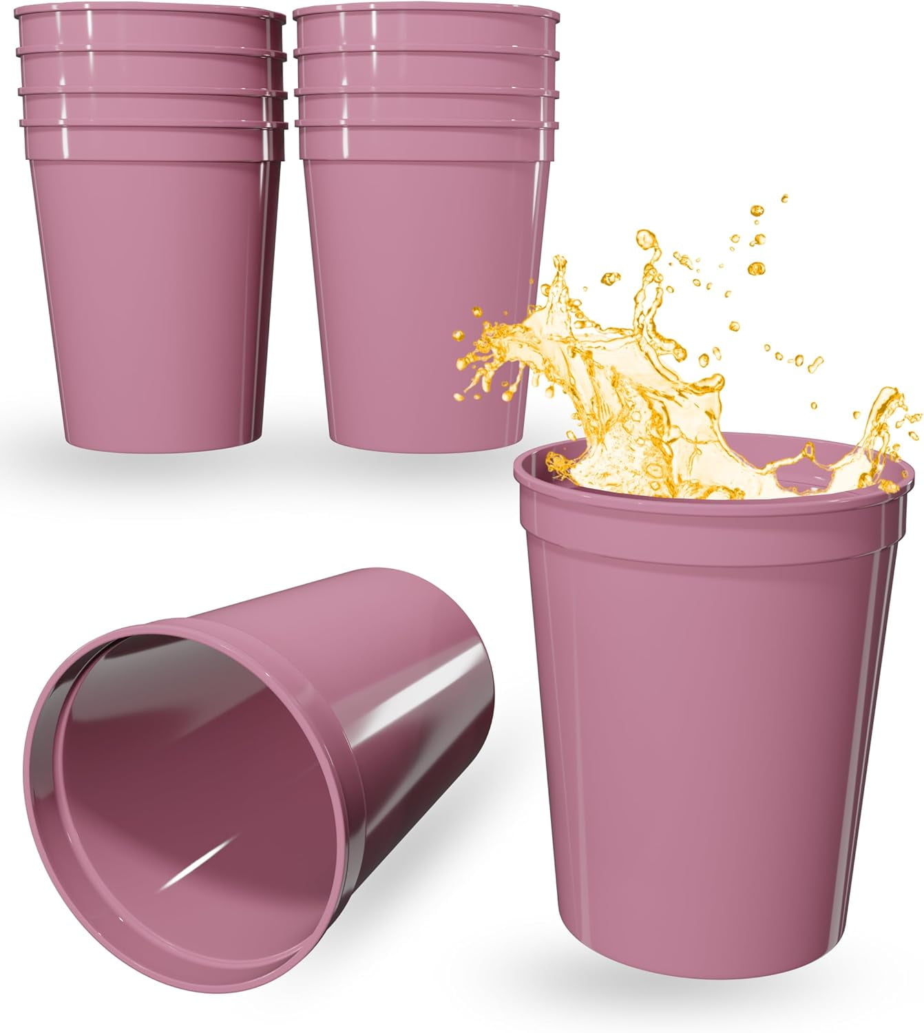 100 Pack 16 oz Pink Reusable Blank Plastic Cups, Stadium Cups Bulk ...