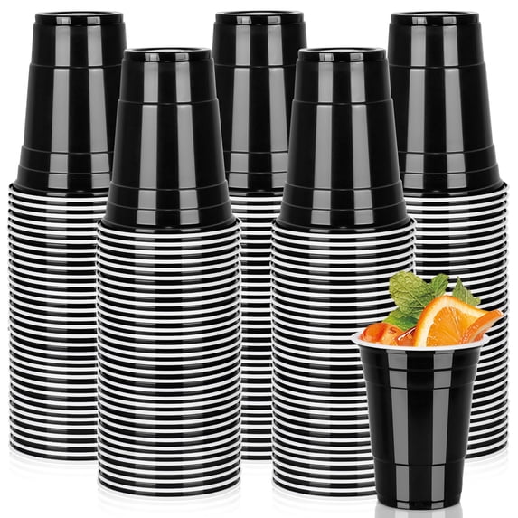 100 Pack 16 oz Plastic Cups,Black Disposable Cups for Drinking Snacks ...