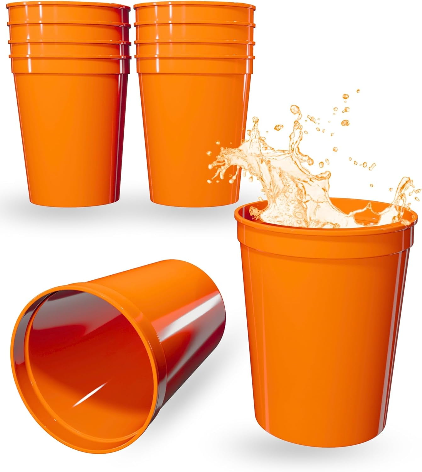 100 Pack 16oz Orange Reusable Blank Plastic Cups, Stadium Cups Bulk ...