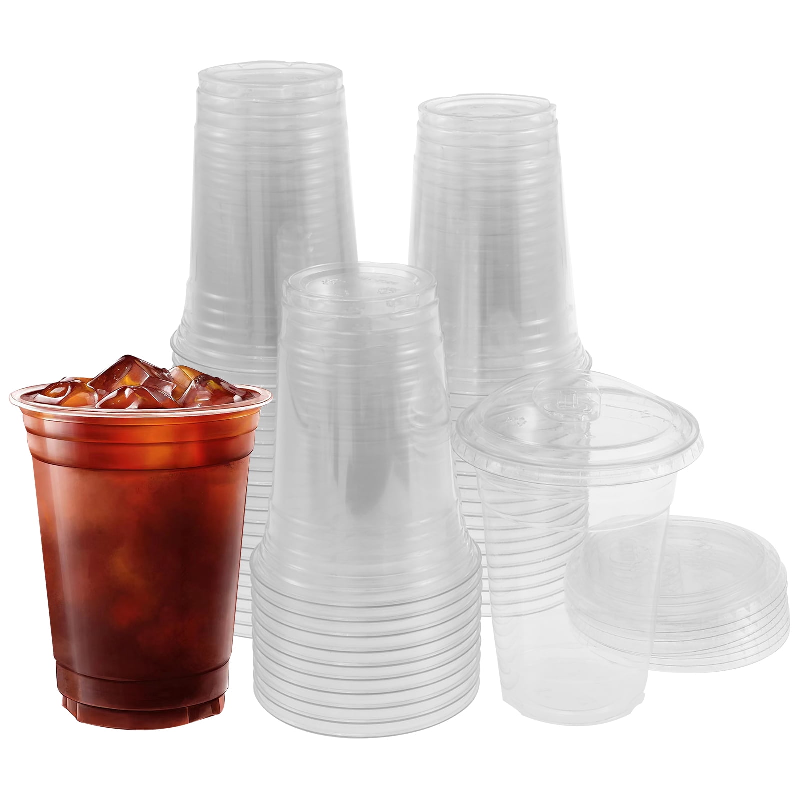 100 Pack 17 oz Clear Plastic Cups with Strawless Sip Lids,Disposable ...