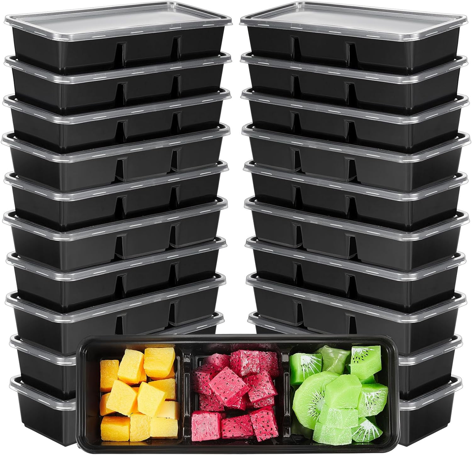 100 Pack 17 oz Small Meal Prep Containers 3 Compartments with Lids ...