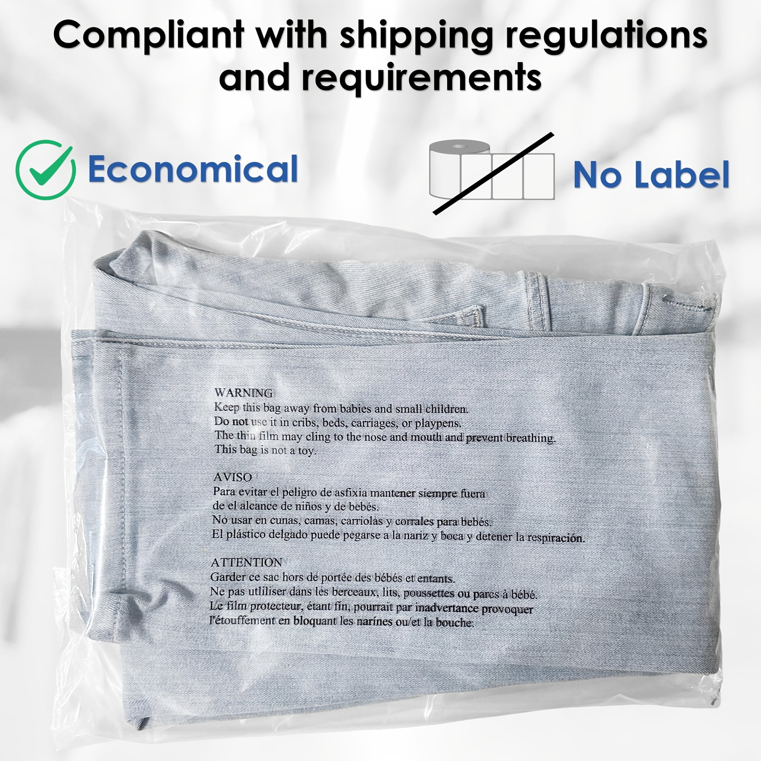 100 Pack 18"x24" Clear Plastic Poly Bags with Suffocation Warning Self ...