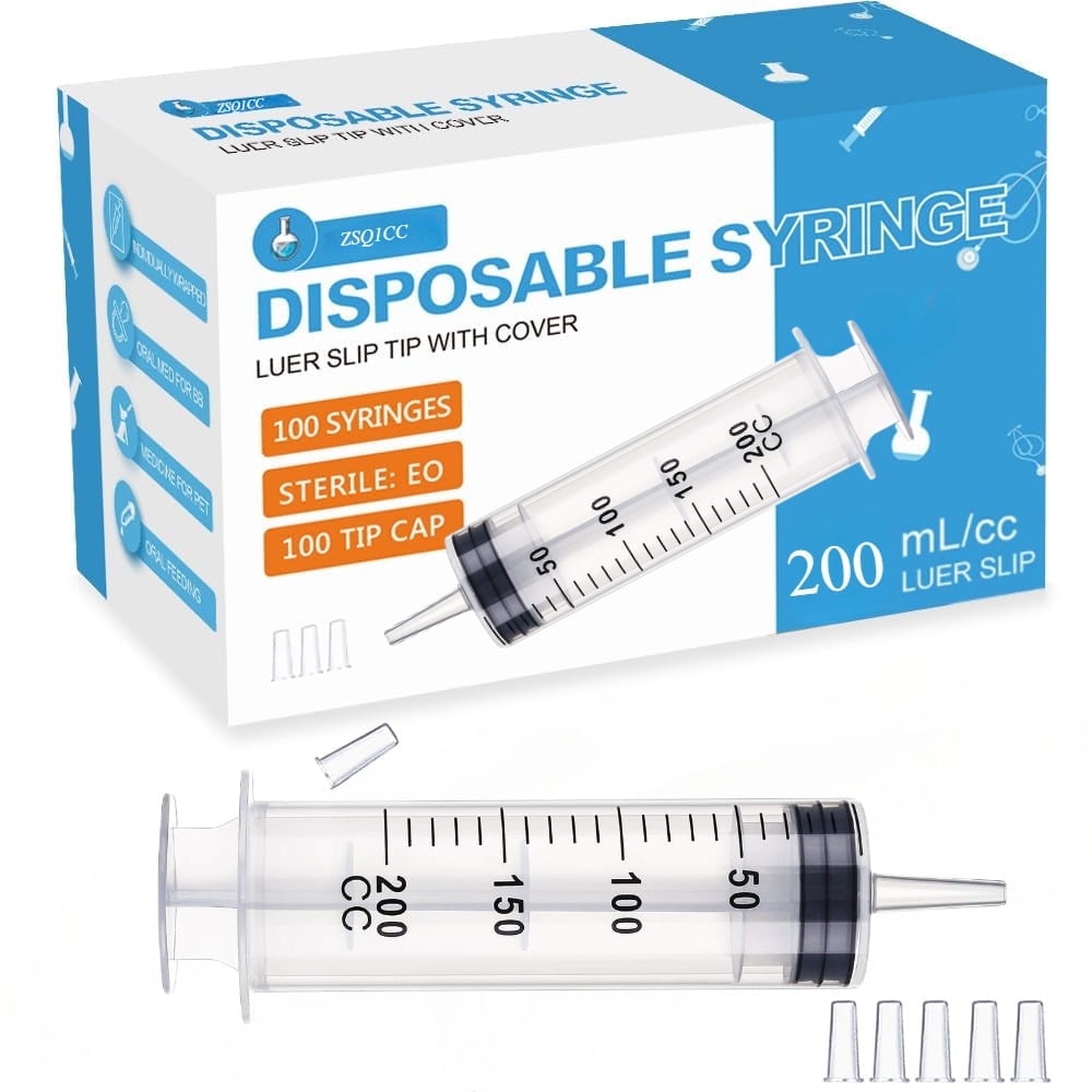 100 Pack 200ml /200cc Syringe with Cap Oral Syringes without needle for ...