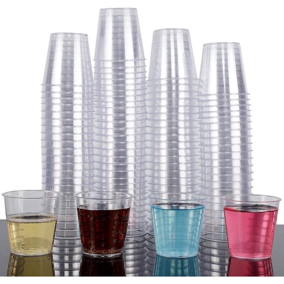 100 Pack 1oz Clear Disposable Plastic Shot Glasses, Hard Mini Cups for ...