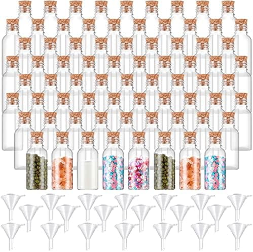 100 Pack 1oz Plastic Potion Bottles with Cork Stoppers Mini Sand Art Bottles Tiny Cork Vial ...