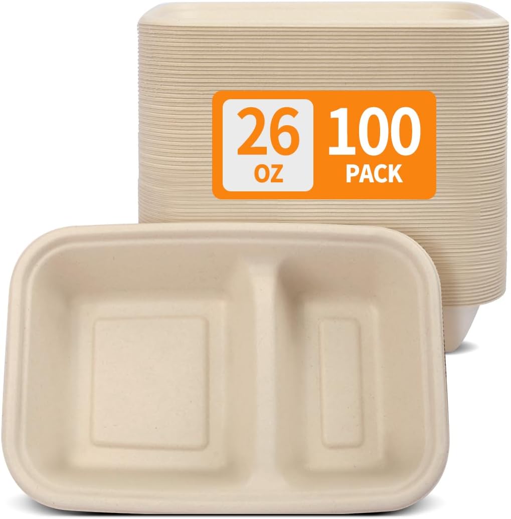 100 Pack 2 Compartment Paper Bowls for Nacho, Cheese, Chip and Salsa ...
