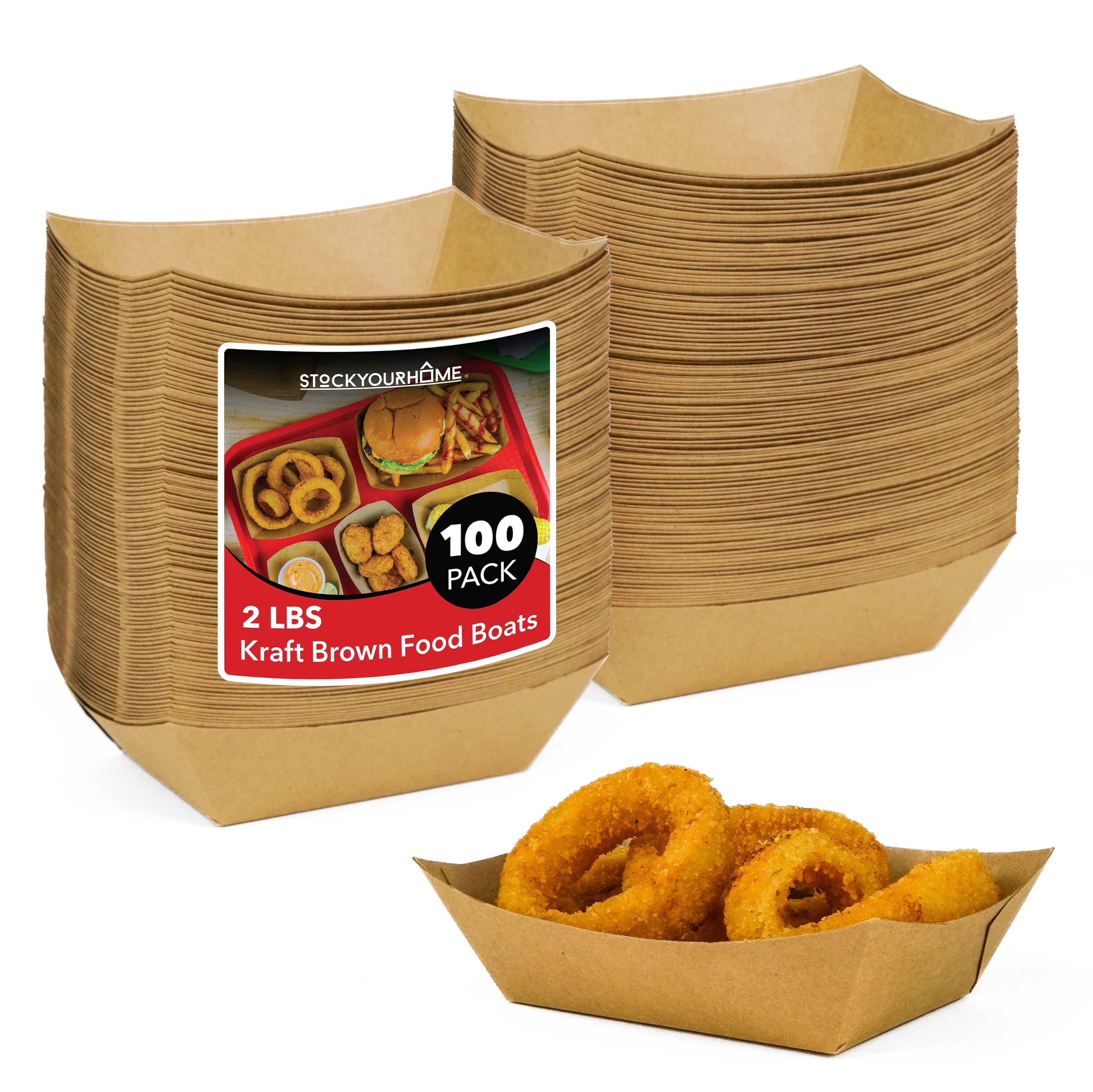100 Pack 2-Lb Kraft Paper Food Trays, Heavy-Duty, Disposable for Party ...