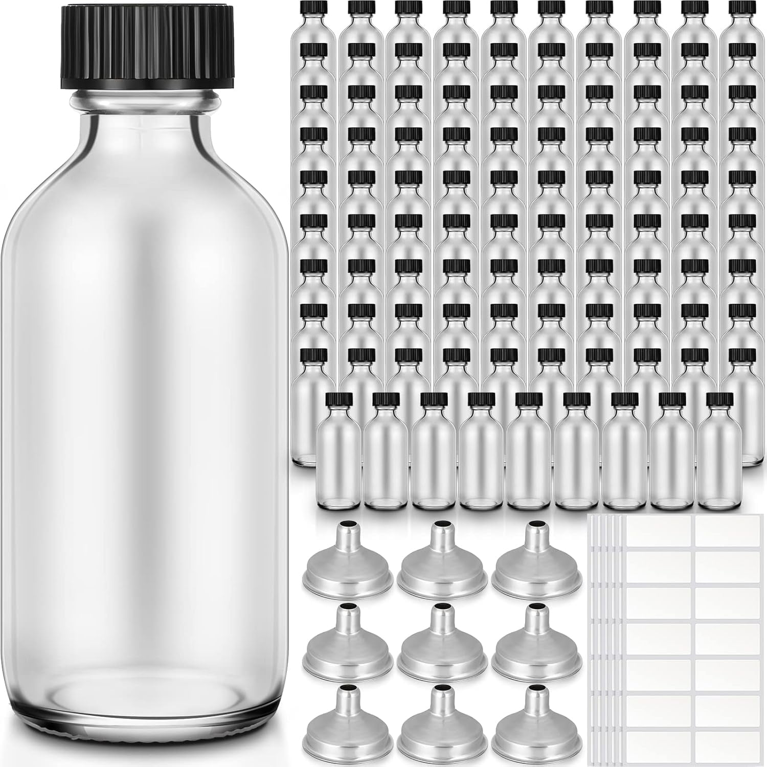 100 Pack 2 oz Glass Bottles with Lids Clear Juice Shot Sample Bottles ...