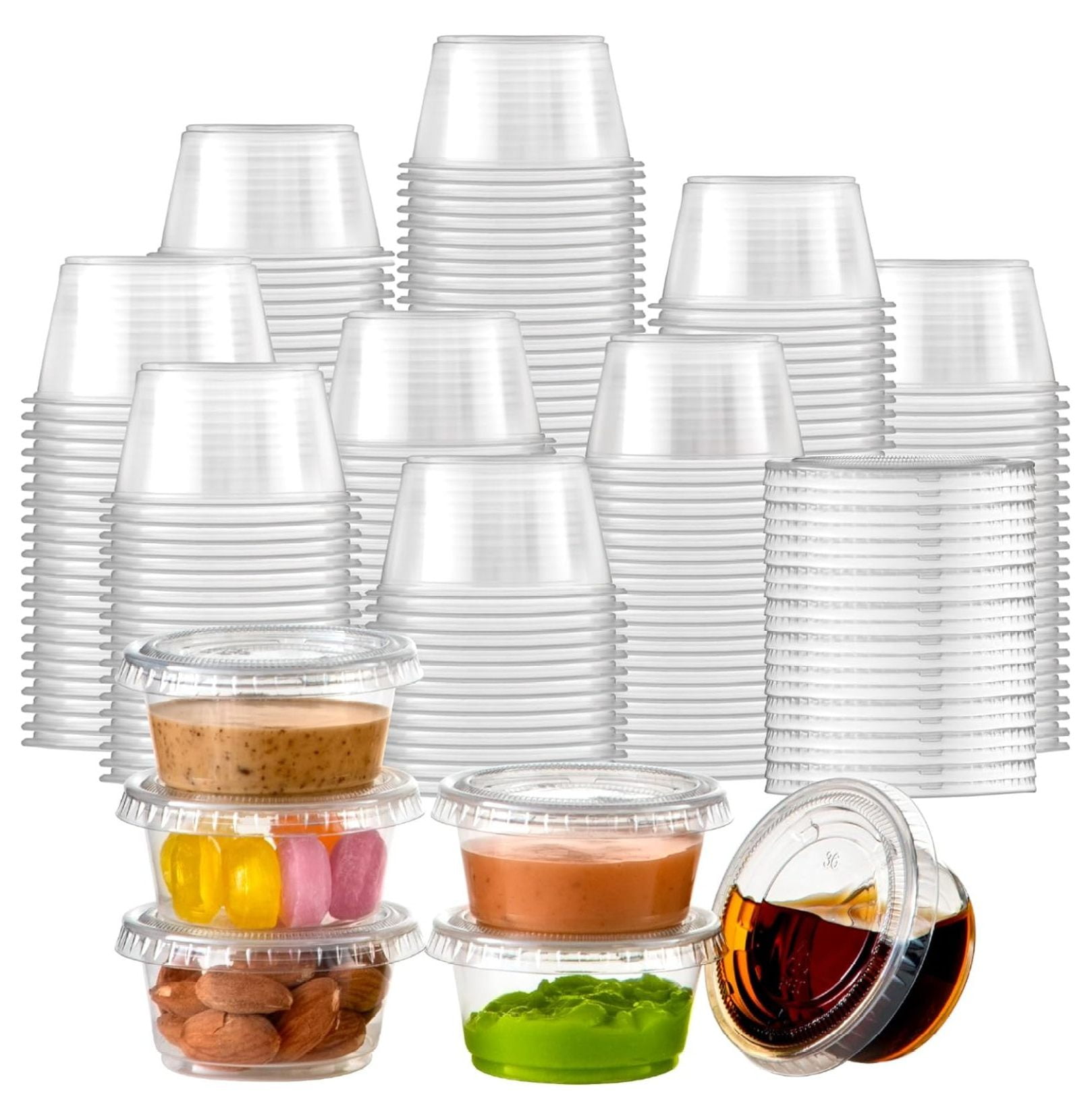 100 Pack 2 oz Jello Shot Cups with Lids, Disposable Souffle Portion ...