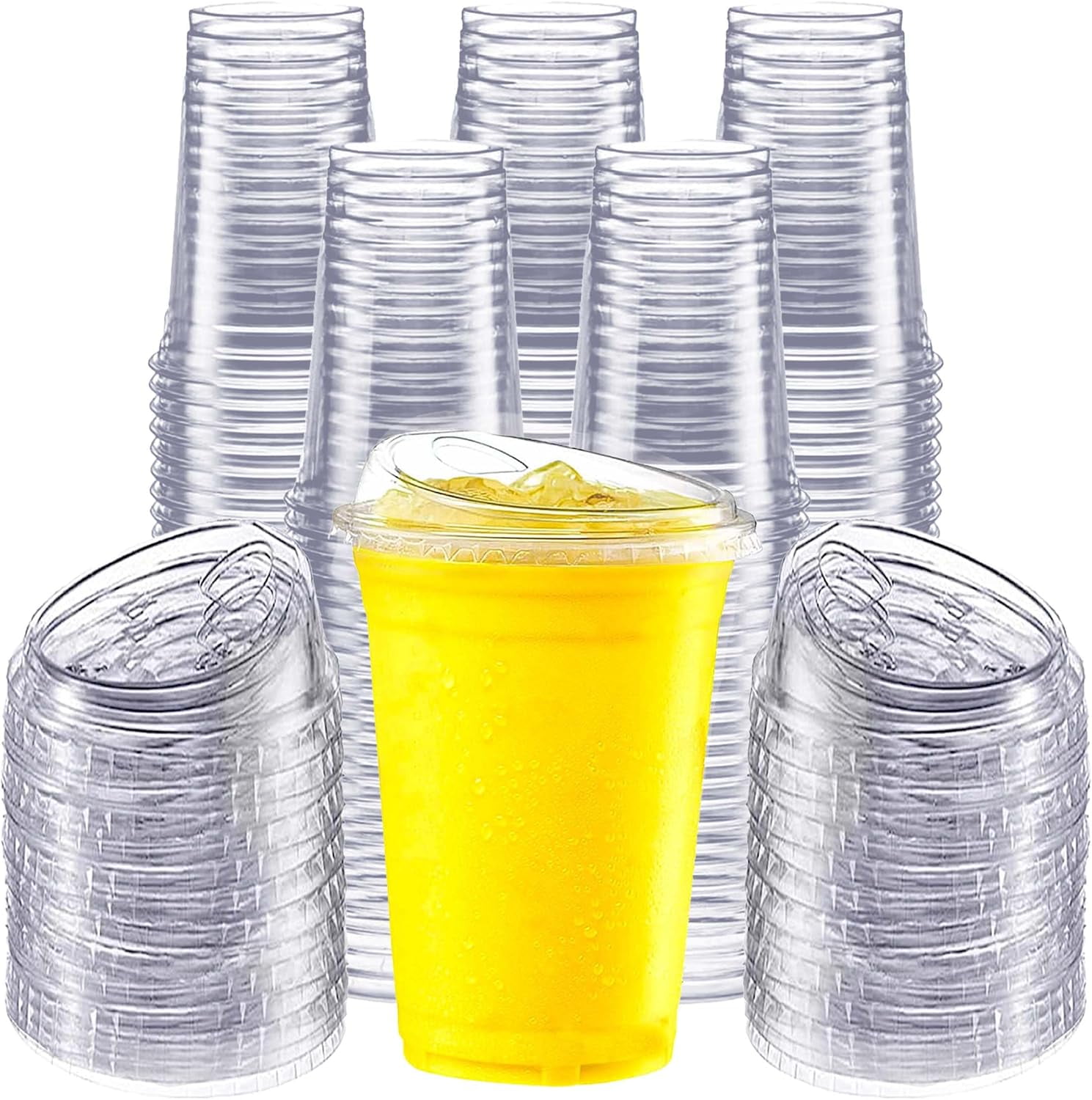 100 Pack 20 oz Clear Plastic Cups with Strawless Sip-Lids, Disposable ...
