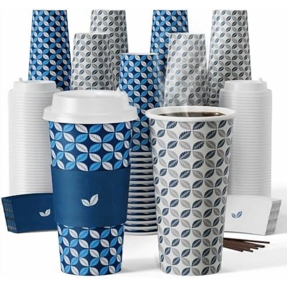 100 Pack 20 oz Disposable Coffee Cups, Hot Paper Coffee Cups with Lids ...