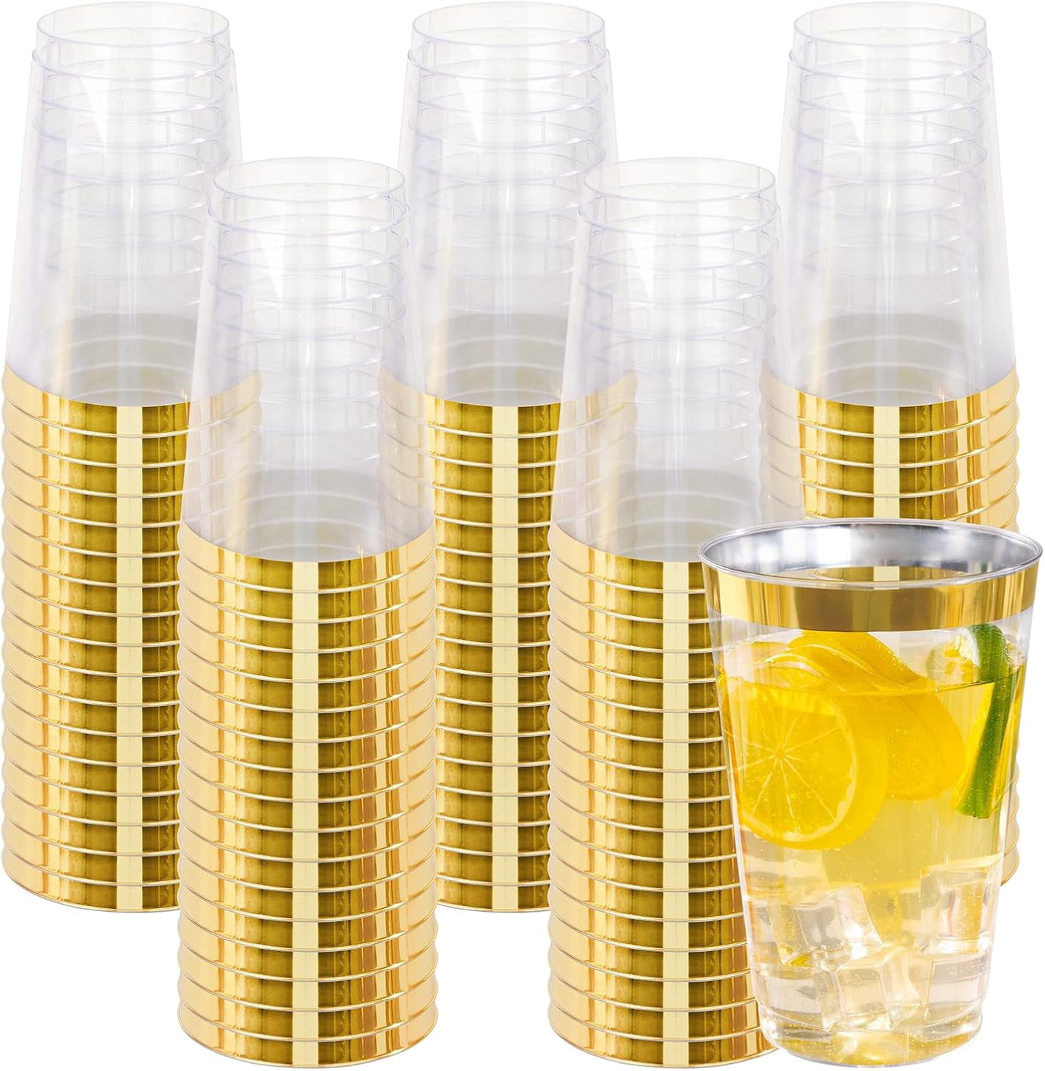 100 Pack 20 oz Gold Plastic Cups, Elegant Gold Rimmed Plastic Cups ...