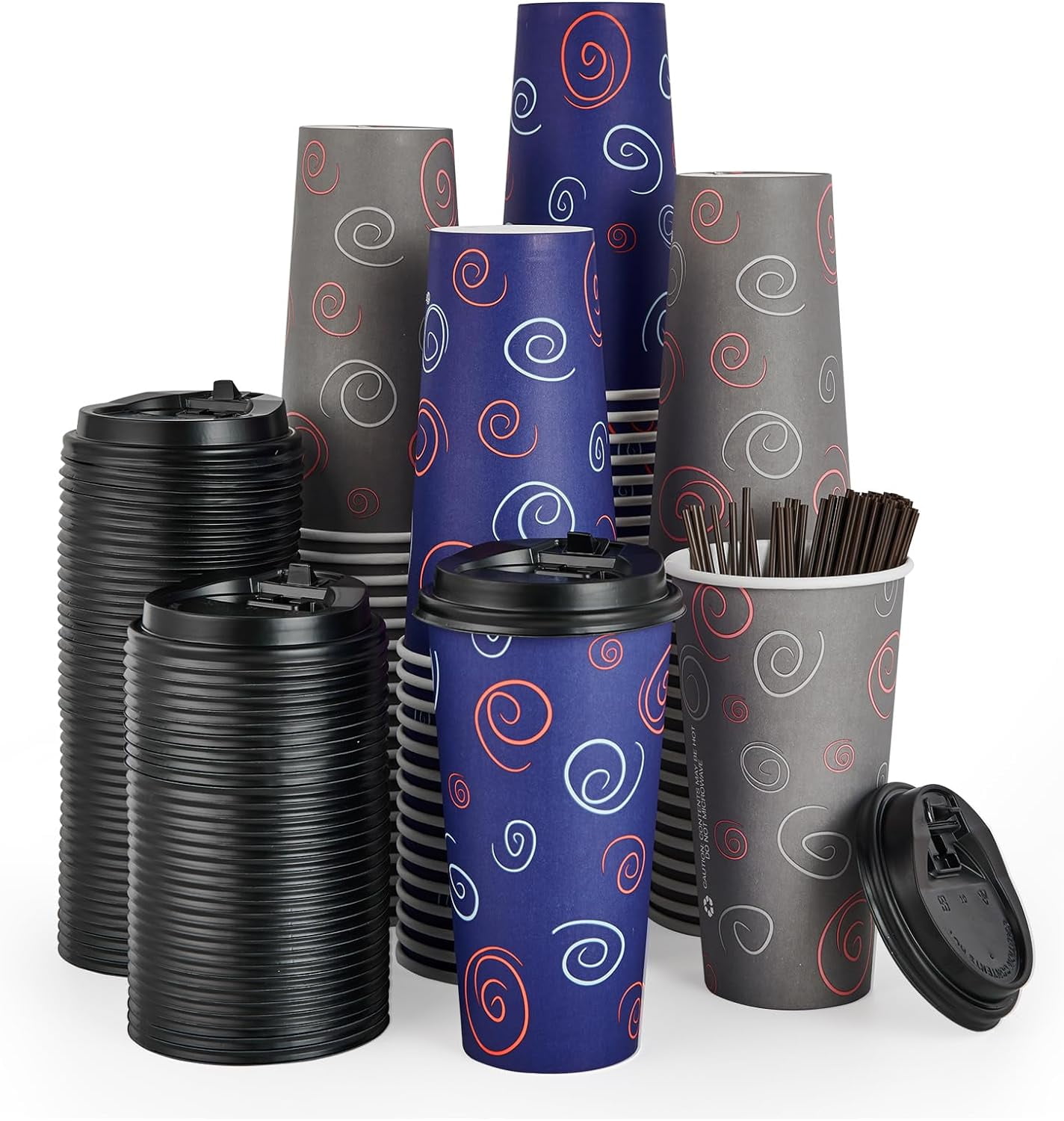 100 Pack 20 oz Paper Cups - Disposable Coffee Cups with Lids and Straws ...