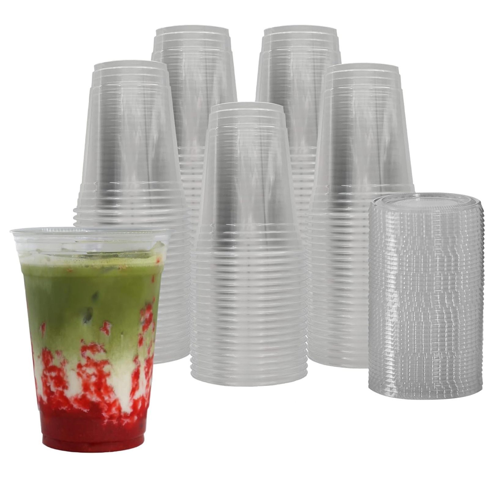 100-Pack 24 Ounce PET Plastic Cups with Lids - Drinkware for Parties ...