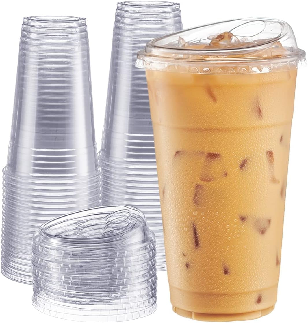 ACSTEP 100 Pack 24 oz Clear Plastic Cups with Lids, Disposable Clear ...