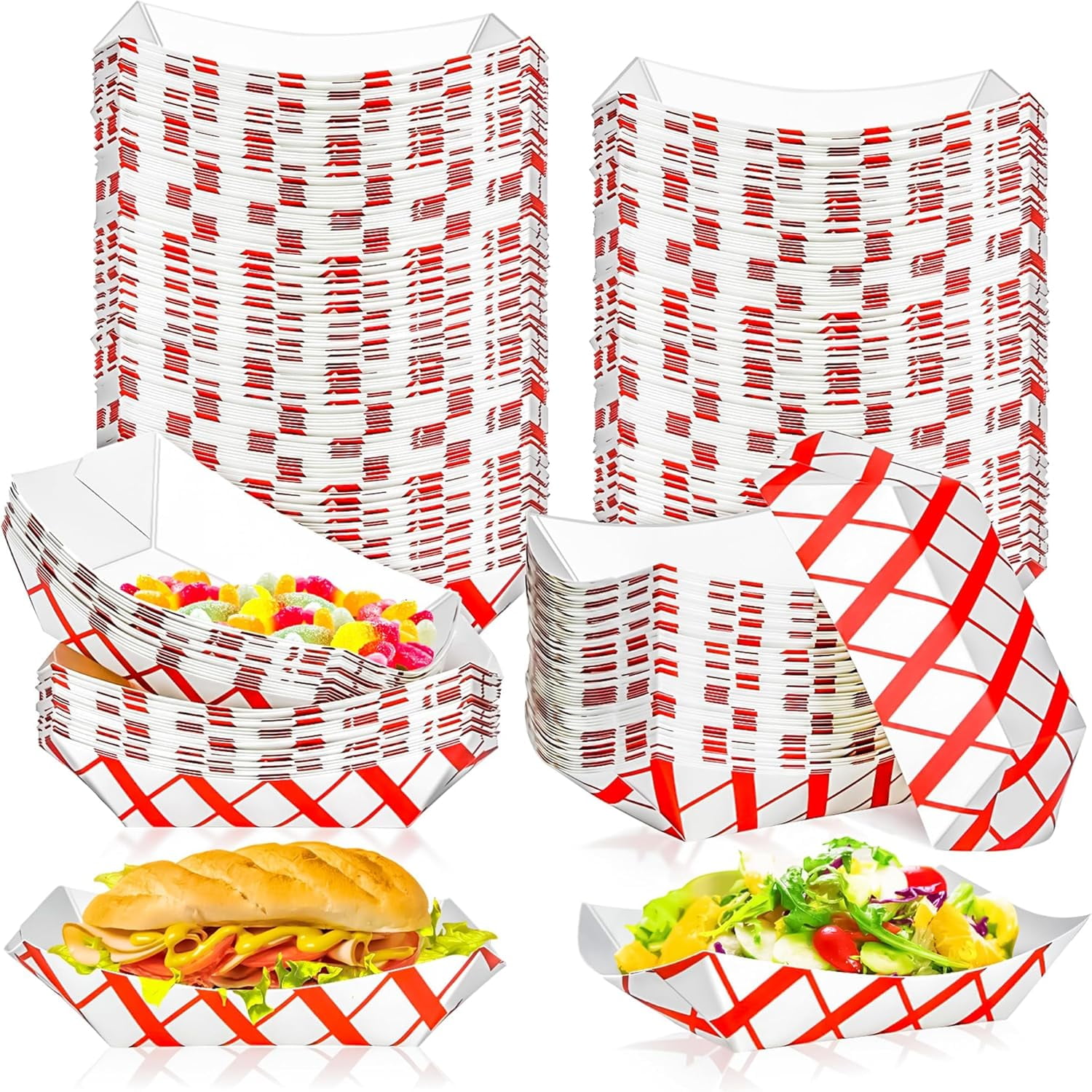 100 Pack 2lb Checkered Paper Food Boats Disposable Paper Boats, Kraft ...