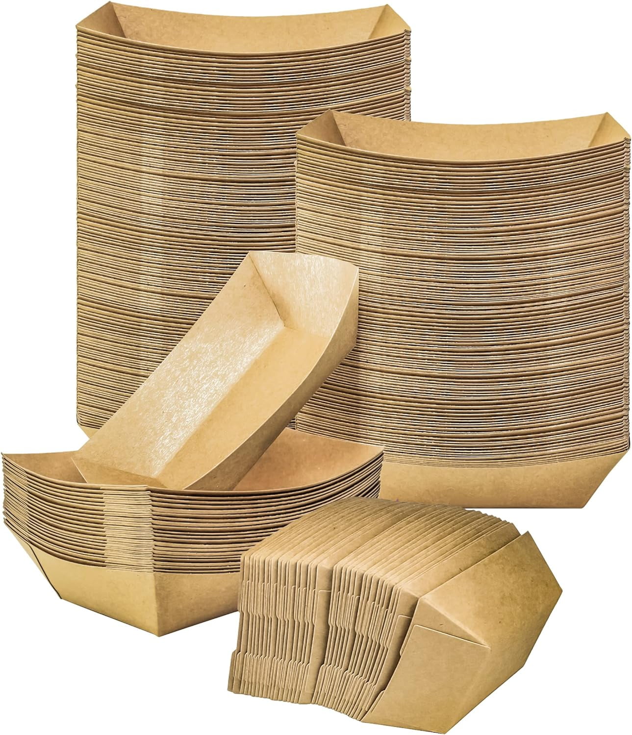 100 Pack 2lb Kraft Paper Food Trays, Heavy-Duty Paper Food Boat ...
