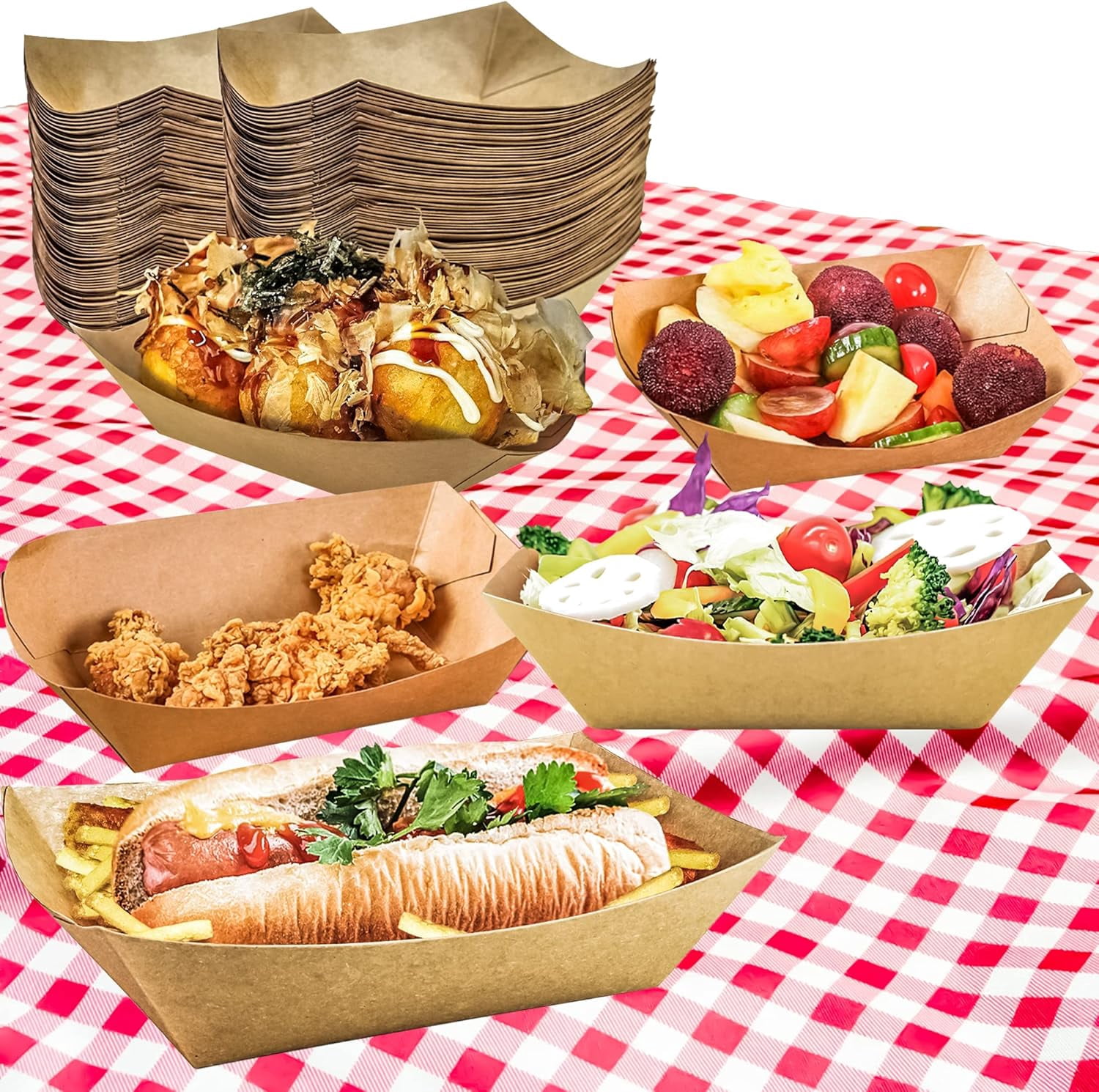100 Pack 2lb Paper Food Trays, Heavy-Duty Paper Food Boat Disposable ...
