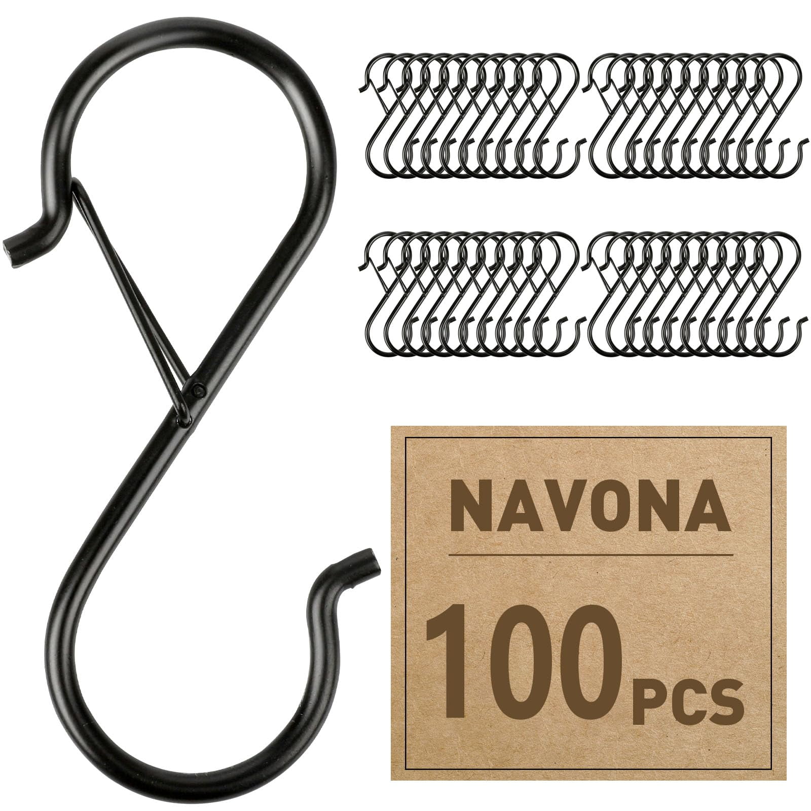 100 Pack 3.5 Inch Heavy Duty S Hooks, Locking Clip Design for Secure ...