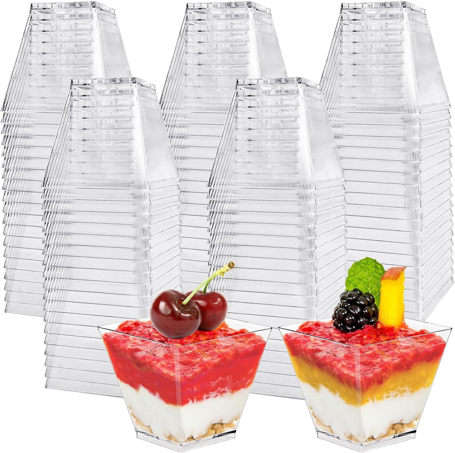 100 Pack 3.5 Oz Square Dessert Cups,Small Clear Square Plastic Tasting ...