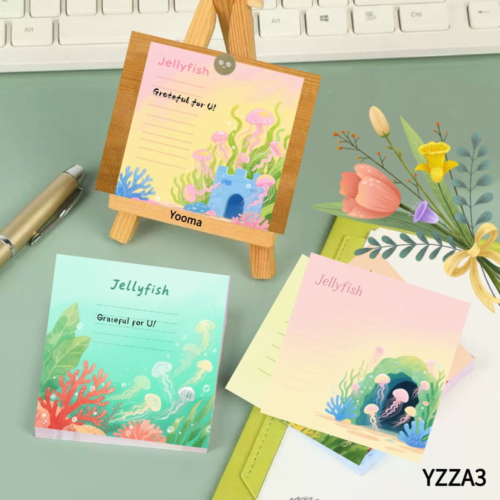 100-Pack 3.54x3.54 Inch Note Cards with Whimsical Jellyfish Notepads ...