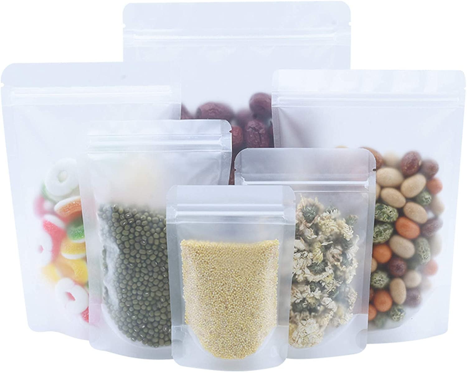 100 Pack 3.5x5.1 inch Resealable Stand Up Bags Matte Clear Zipper Lock ...