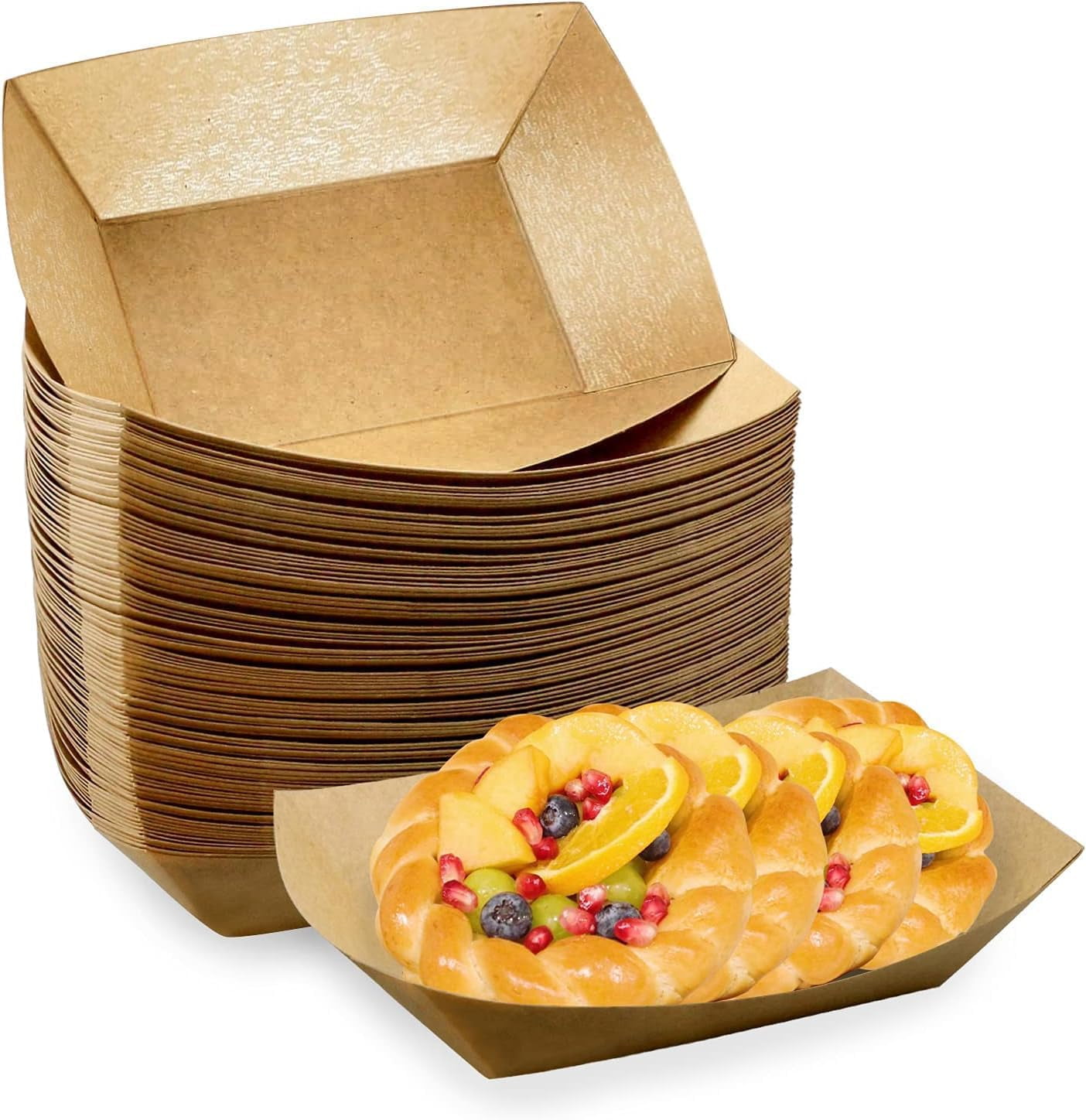 100 Pack 3 lb Heavy Duty Paper Food Trays - Disposable Kraft Brown ...