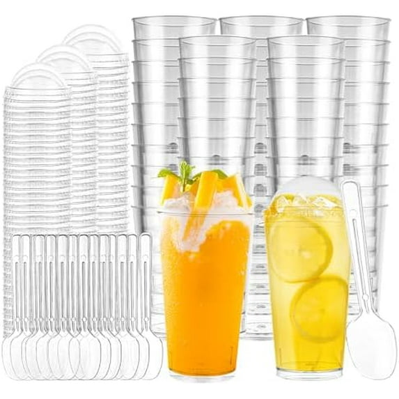 100 Pack 3 oz / 90 ml Mini Dessert Cups with Lids & Spoons, Mini Round ...