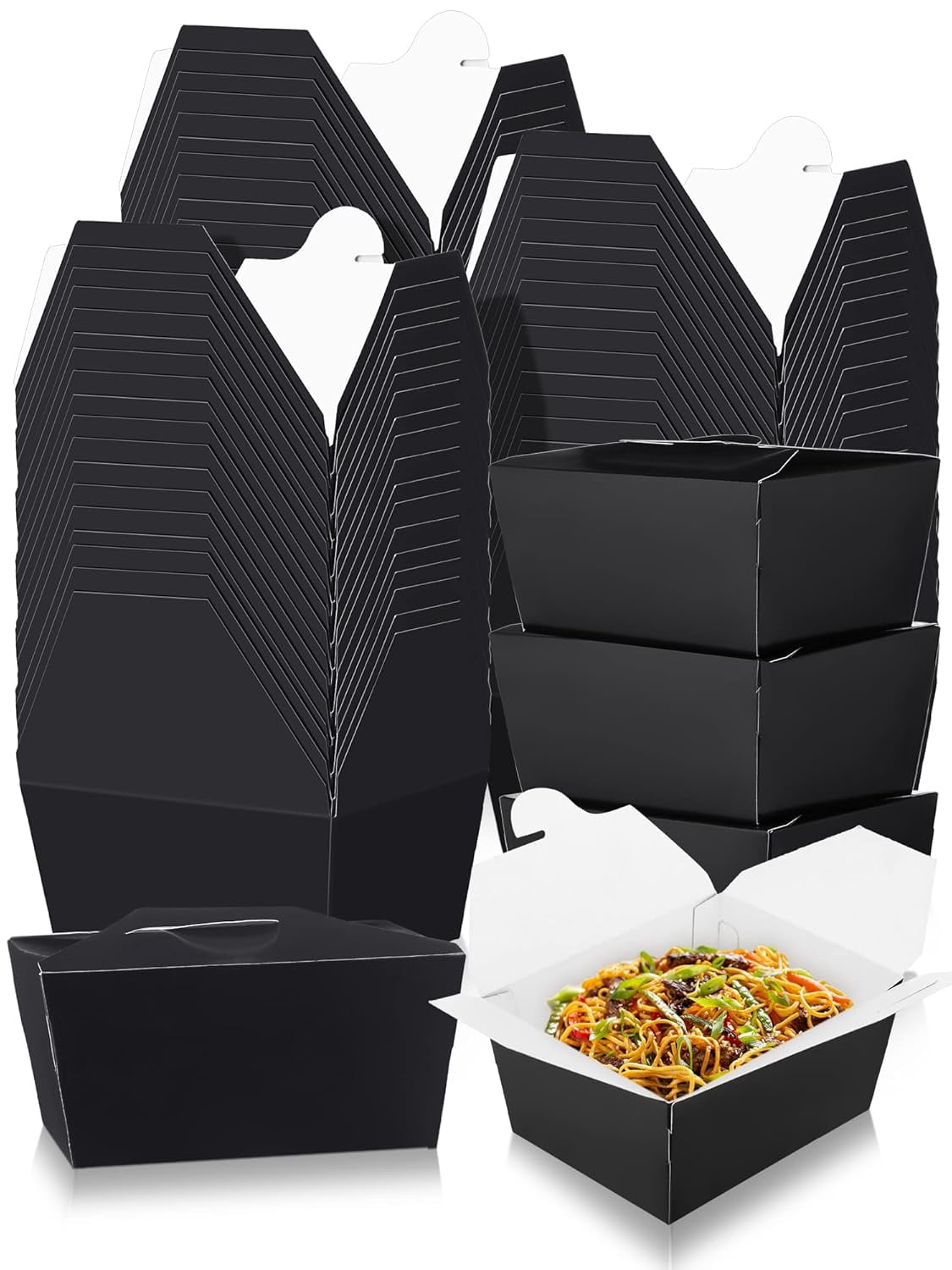 100 Pack 30 oz Paper Take out Boxes Disposable Black Take out Food ...