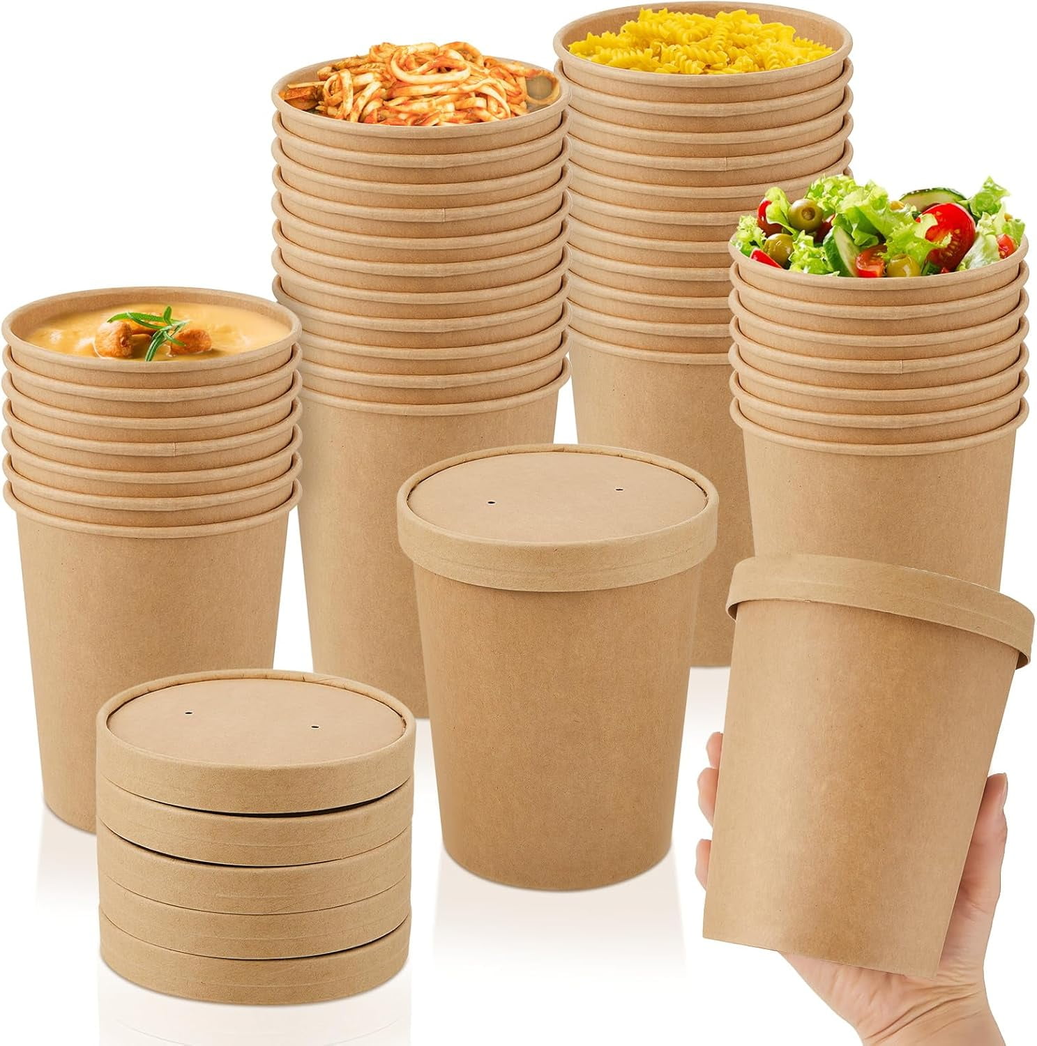 100 Pack 32 Ounces Paper Soup Containers, Food Cups with Lids, with ...