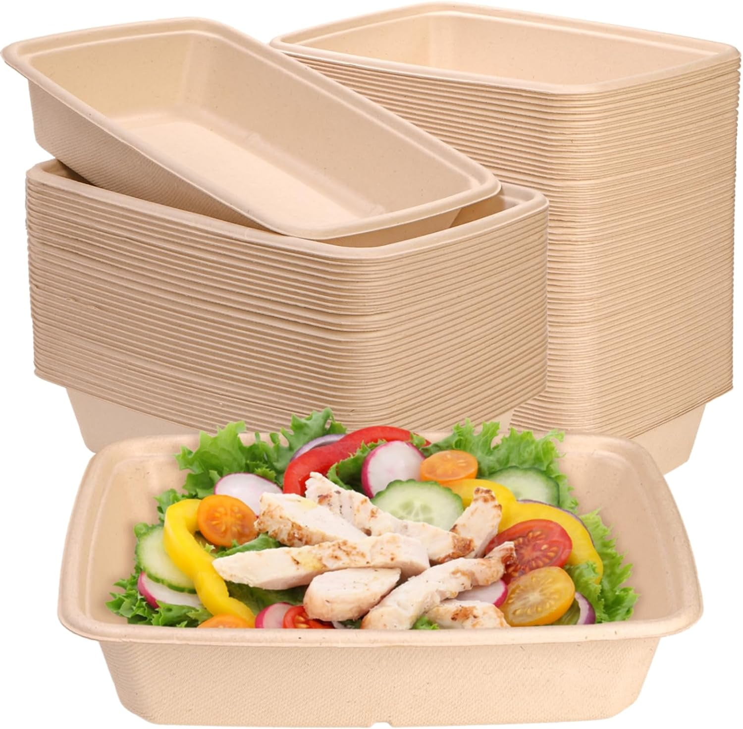 100 Pack 32 oz Rectangle Paper Bowls, 9" Disposable Large Salad Bowl ...