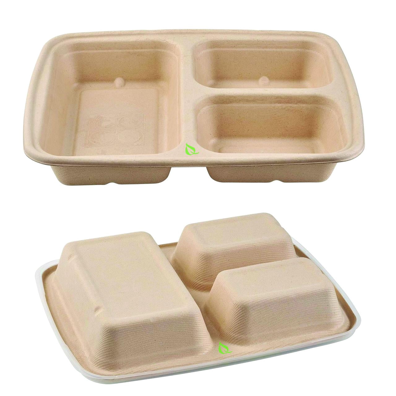 [100 Pack] 36oz 3 Compartment Compostable Food Storage Container ...