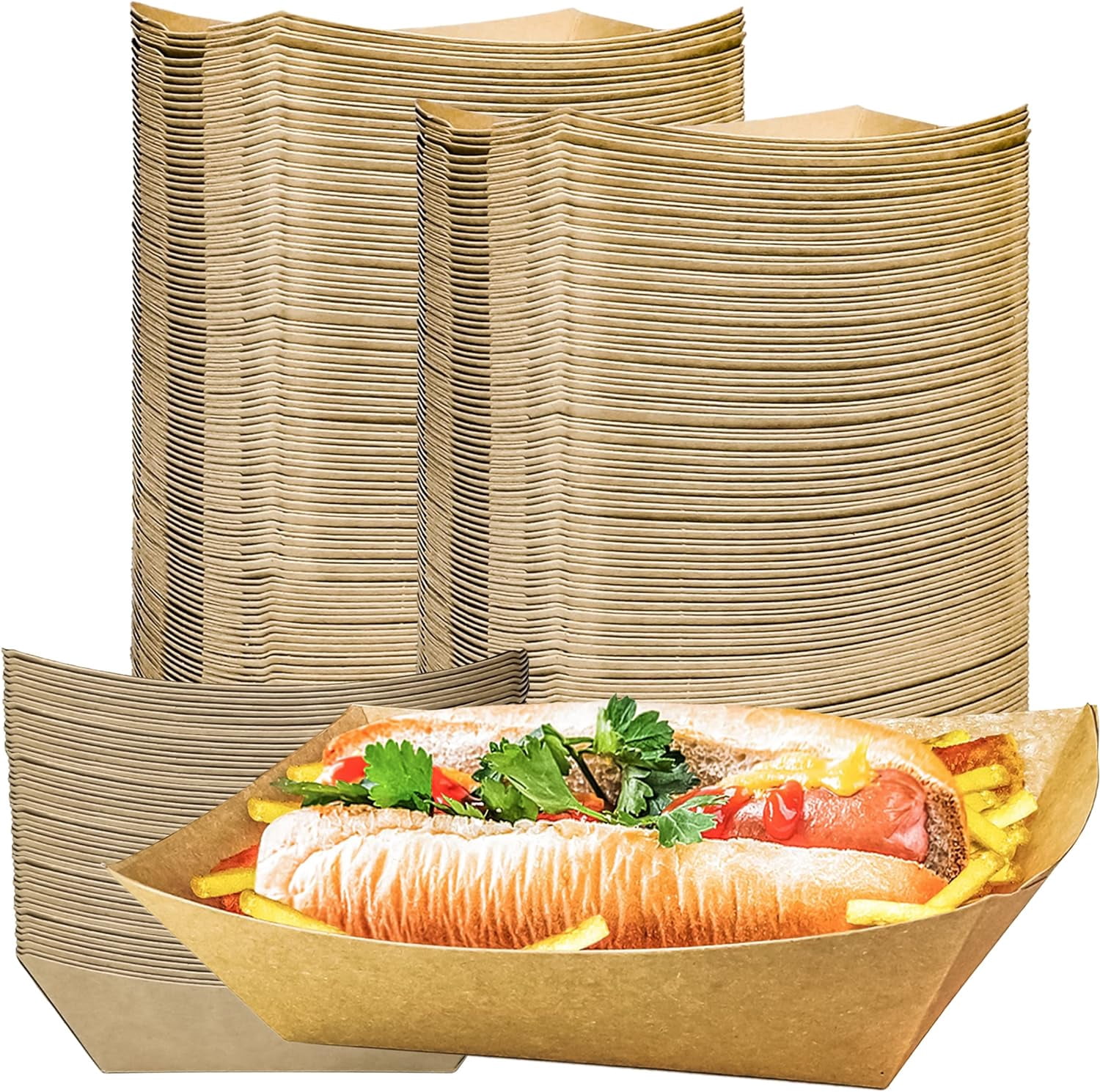 100 Pack 3lb Kraft Paper Food Trays, Heavy-Duty Paper Food Boat ...