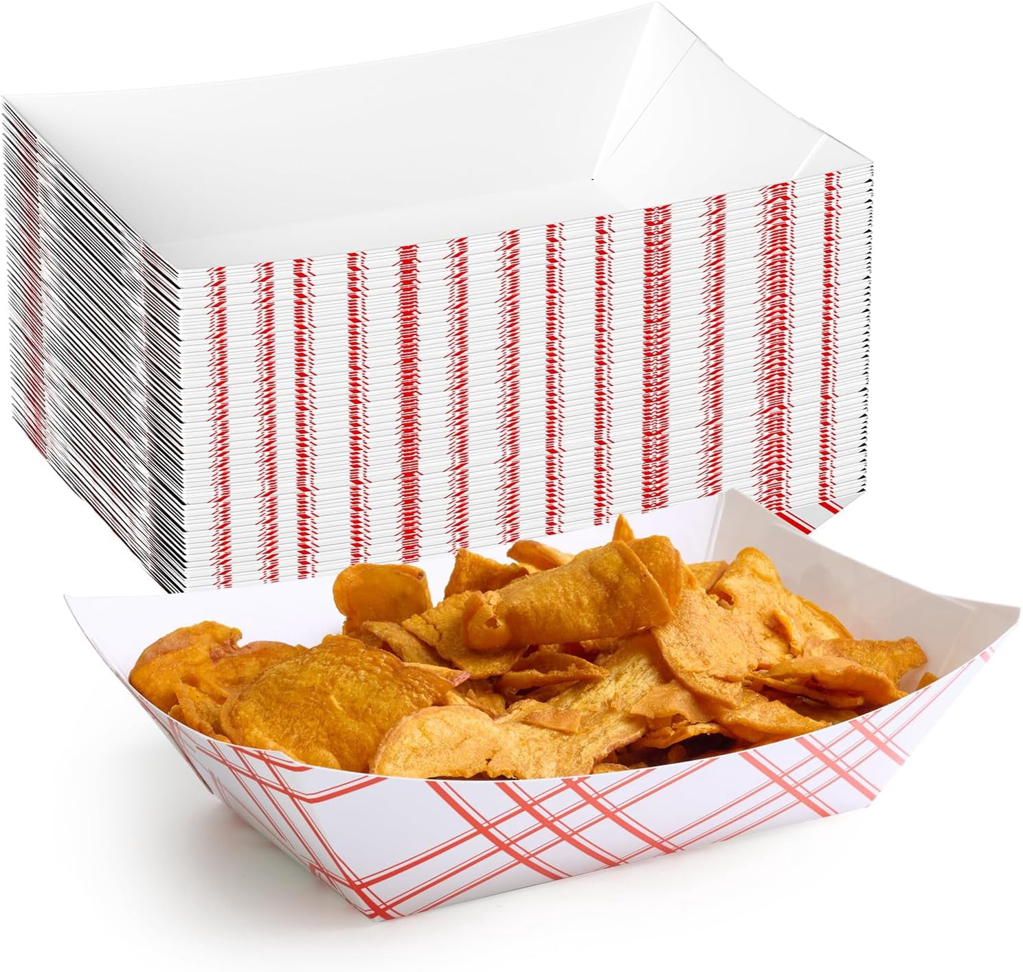100 Pack 3lb Paper Food Tray Red, Disposable Paper Boats, Food Holder ...