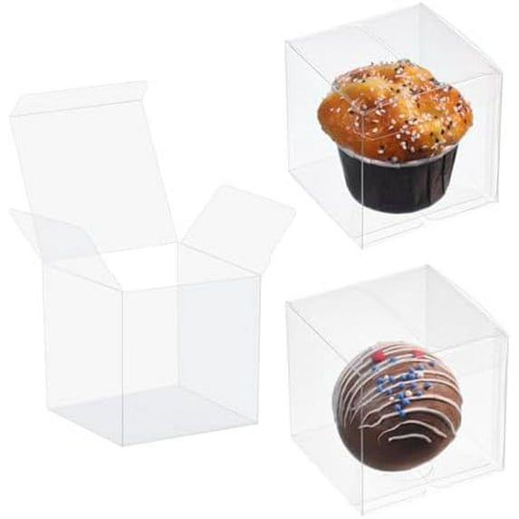 100 Pack 3x3x3 Inch Clear Plastic Bakery Boxes for Hot Chocolate Bombs, Small Pastries & Cookies ...