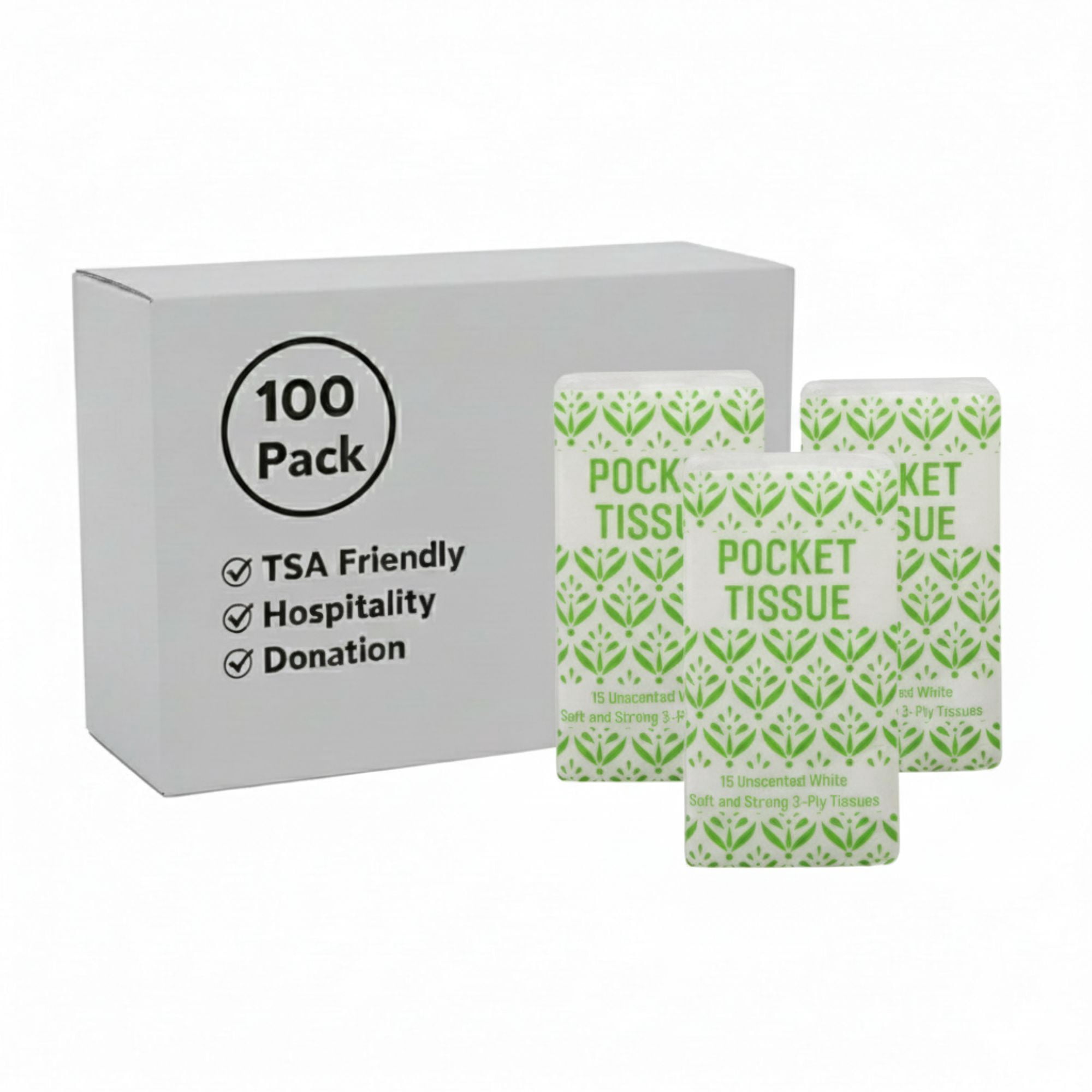 100 Pack 4.5”L Unscented White Pocket Tissues (15 Tissues per Pack ...