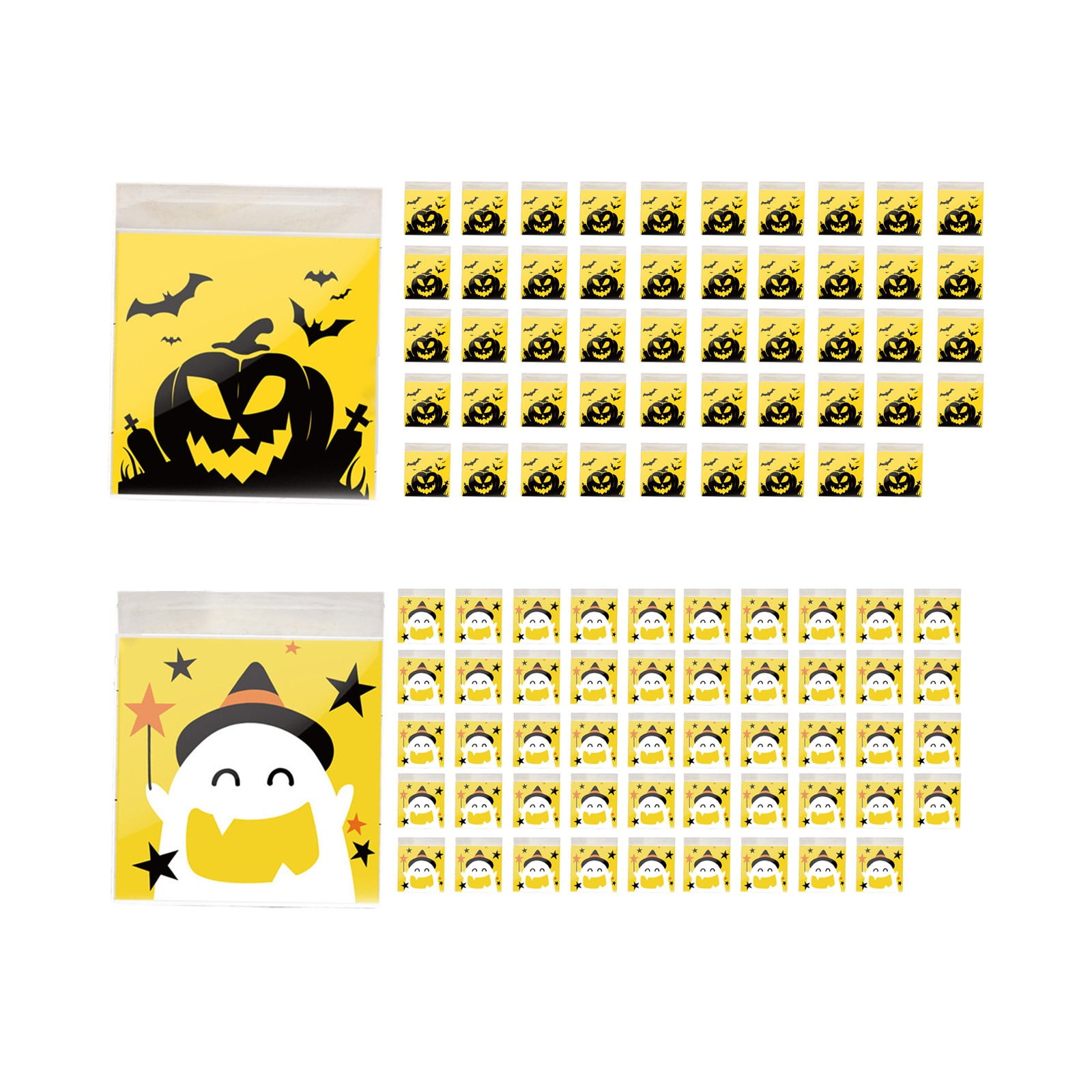 100 Pack 4'' Halloween Treat Bags for Candy or Cookies, Self Adhesive ...
