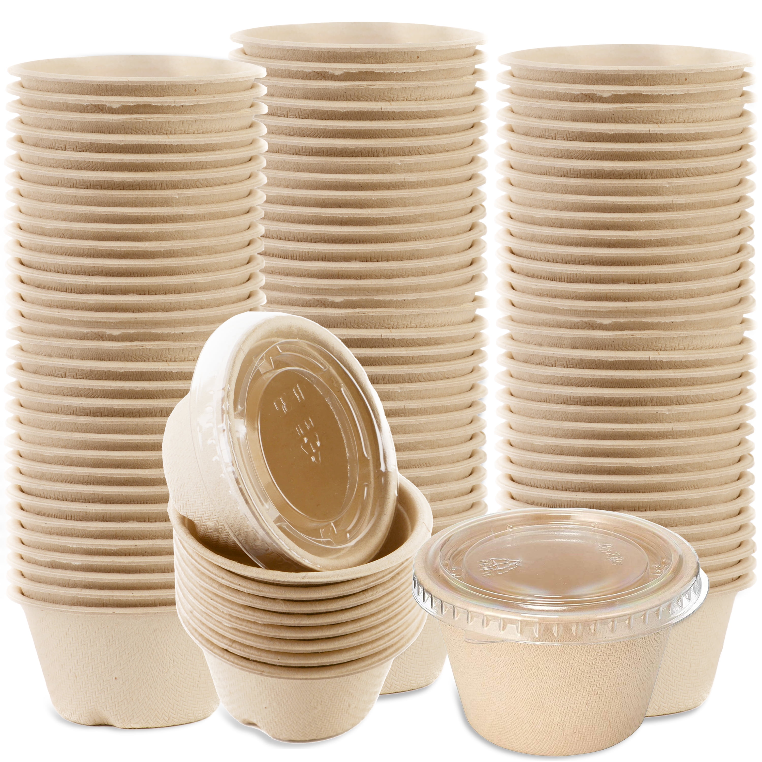[100 Pack] 4 Oz Compostable Condiment Souffle Bagasse Cups with Lids ...
