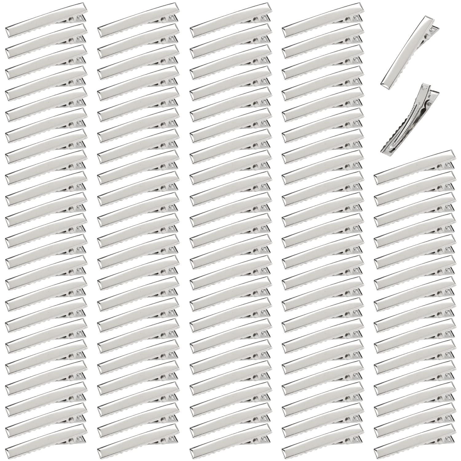 100 Pack 40mm Small Plain Flat Silver Duckbill Alligator Metal Hair ...