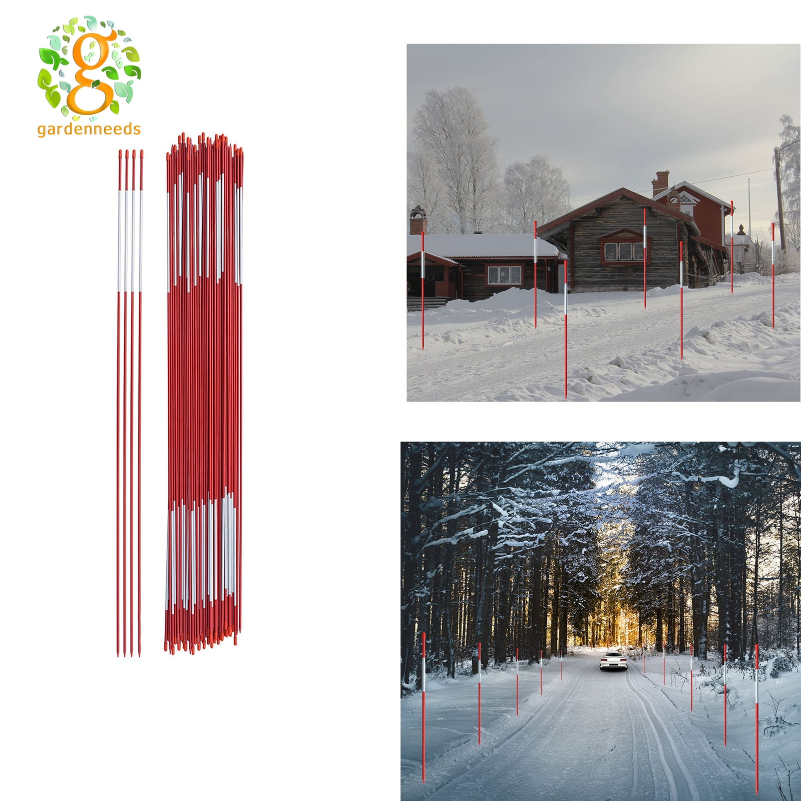 100 Pack 48" Long Hi Visibility Red Driveway Markers Snow Plow Stakes ...