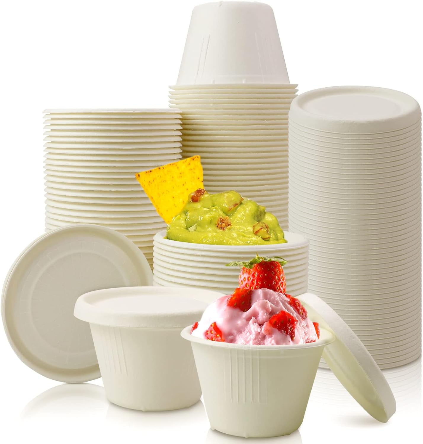 100 Pack 4oz Disposable Paper Cups with Lids, Small Ice Cream Cups, 4 ...