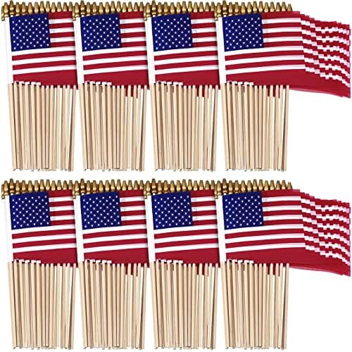 100 Pack 4th of July Small American Flags on Sticks 4 x 6 Inch Mini ...