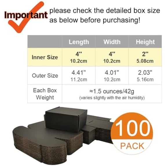 100 Pack 4x4x2'' Small Shipping Boxes, Corrugated Cardboard Mailers for ...