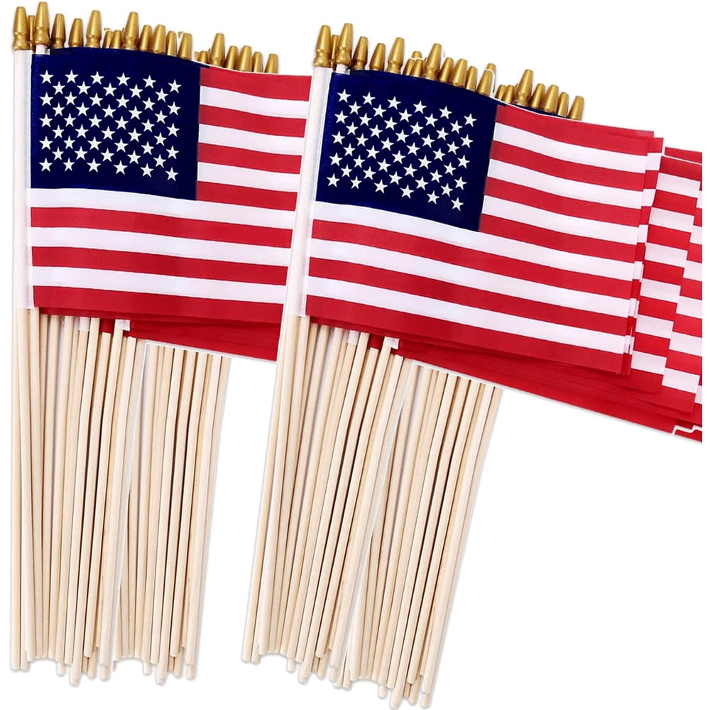 100 Pack 4x6 Inch Mini American Flags on Stick, Small US Flags for 4th ...