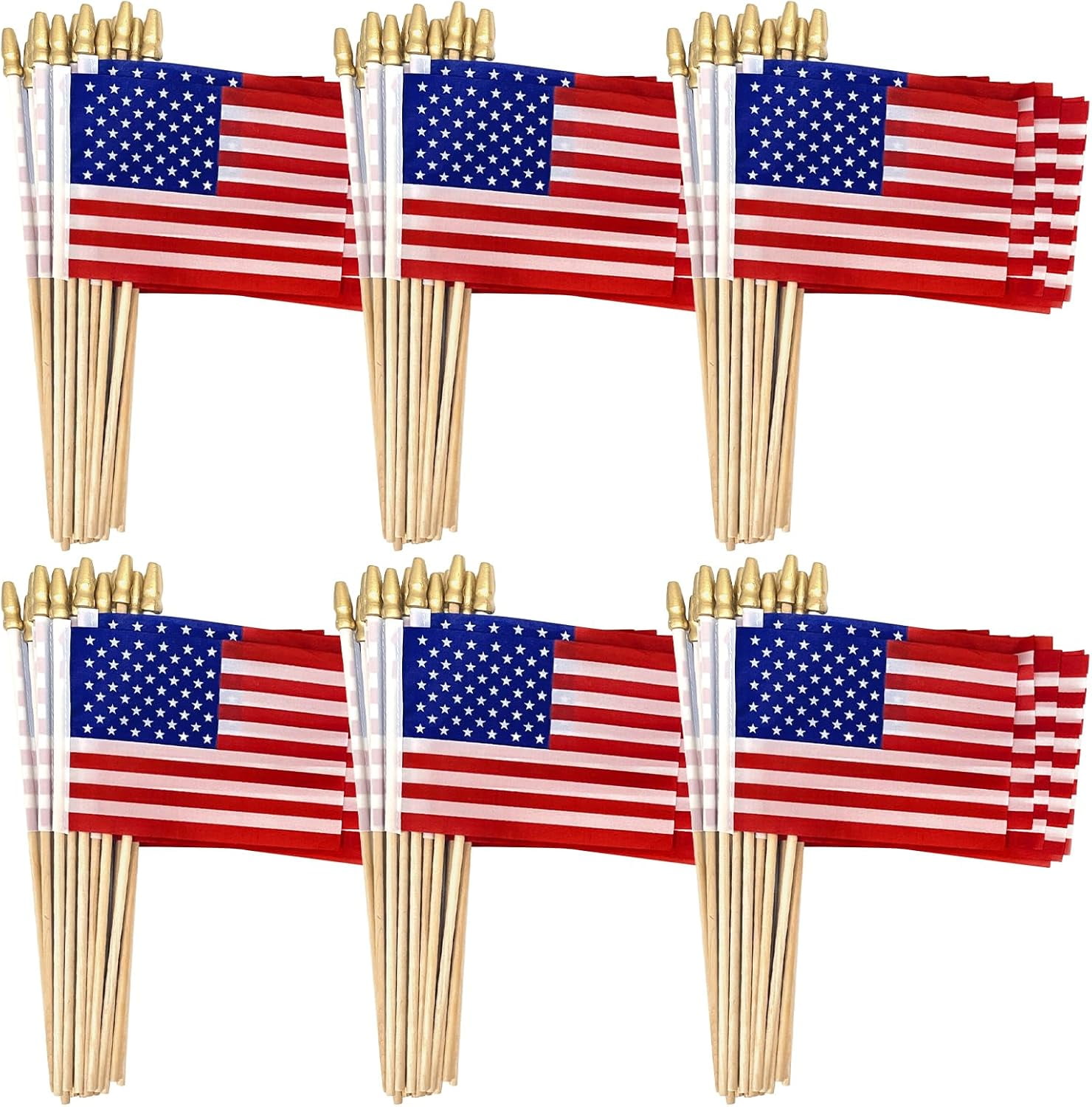 100 Pack 4x6 Inch Small American Flags Handheld on Stick 4th of July ...