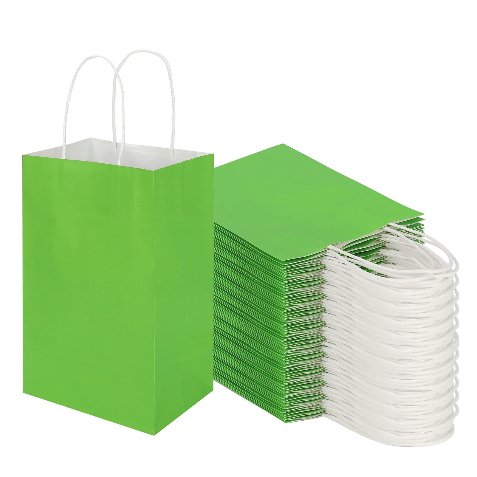 100 Pack 5.25x3.25x8.25 Inch AIF9 Small Grass Green Bags with Handles ...