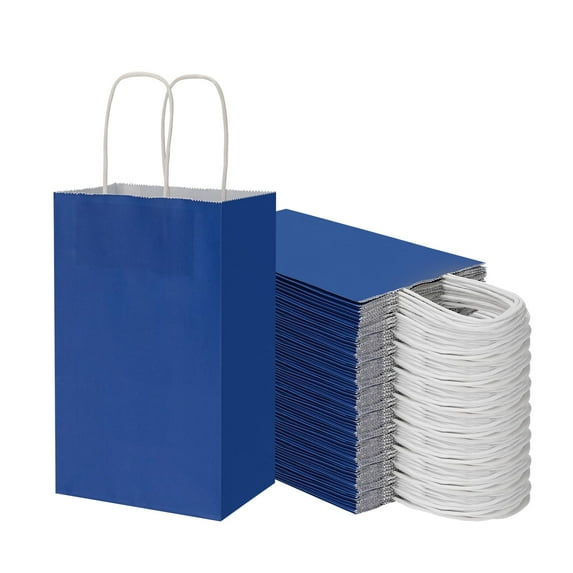 100 Pack 5.25x3.25x8.25 Inch OKA4 Small Royal Blue Kraft with Handles ...