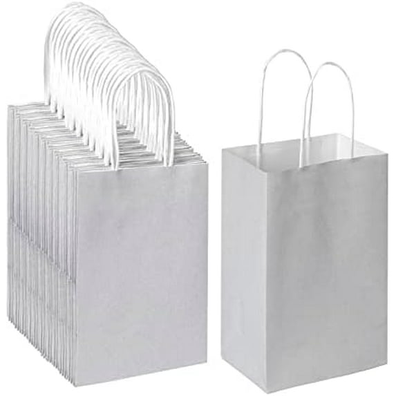 100 Pack 5.25x3.25x8.25 Inch Small Gray Kraft Paper Bags with Handles ...
