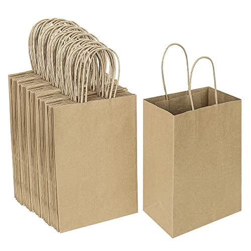 100 Pack 5.25x3.25x8.25 Inch Small Plain Natural Kraft Paper Gift Bags ...
